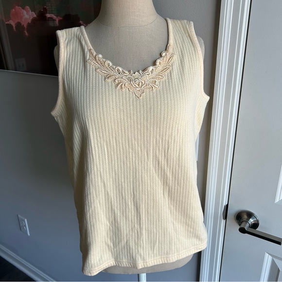 Vintage | Tops | Vintage Butter Yellow Tank Top W Lace Detail M ...